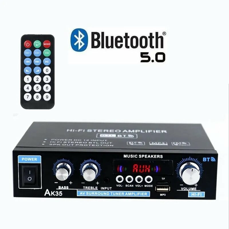 Усилитель AK35 800 Вт, 2 канала, FM, USB, пульт дистанционного управления