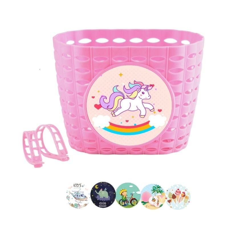 Детская корзина для велосипеда на руль, водонепроницаемая с креплением для мальчиков и девочек, - Розовый с наклейками