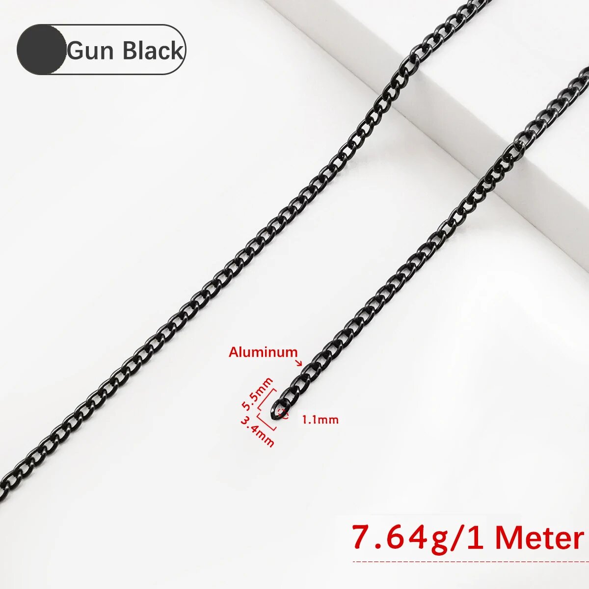 Цепочка для бижутерии 3-10 мм 1 метр 3.4mm x1m-Gun Black
