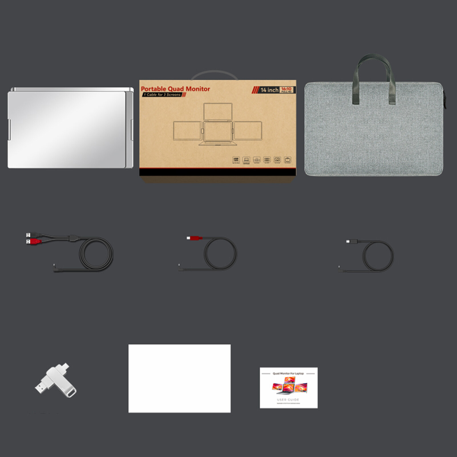 14-дюймовый экран ноутбука Extender 1200p FHD 16:10 Портативный четырехлетний монитор 1 кабель для 3 экрана Extender Extender для 12-17.3.