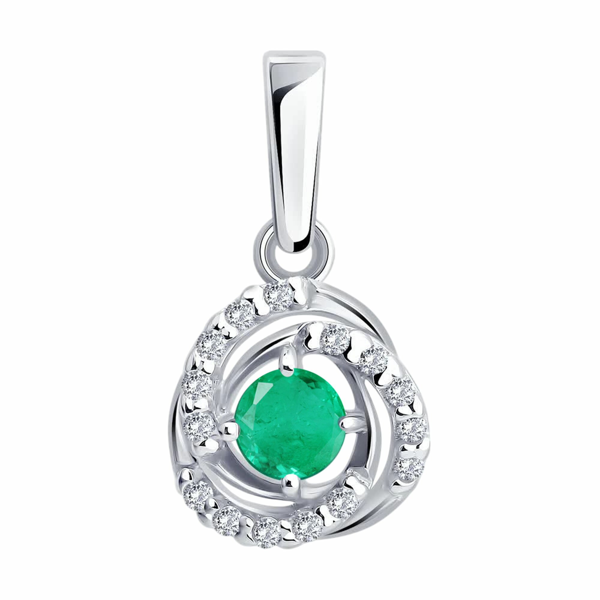 Подвеска, серебро, 925 проба, родирование, фианит, изумруд