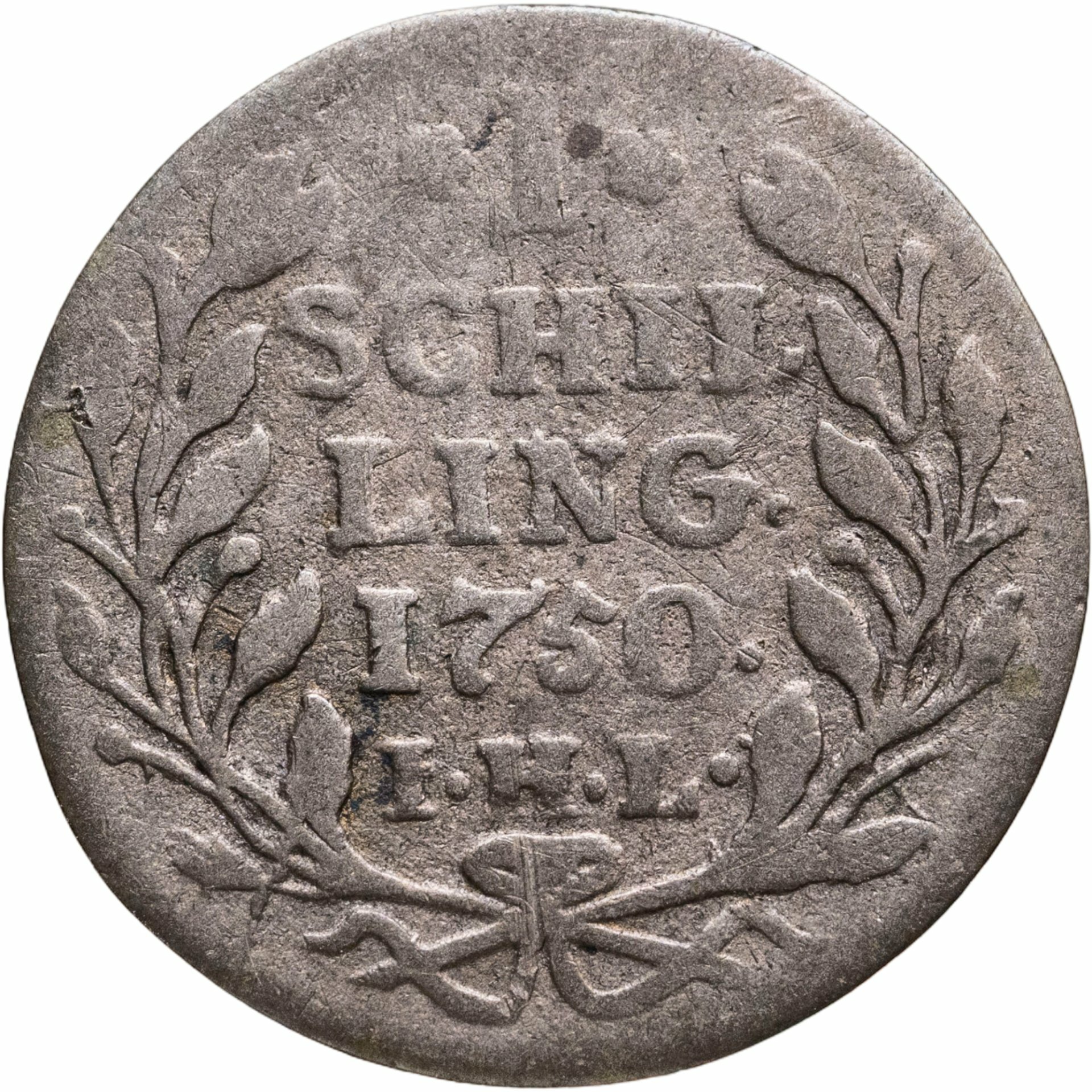 Гамбург 1 шиллинг 1750, Серебро 500, в сохранности F-VF