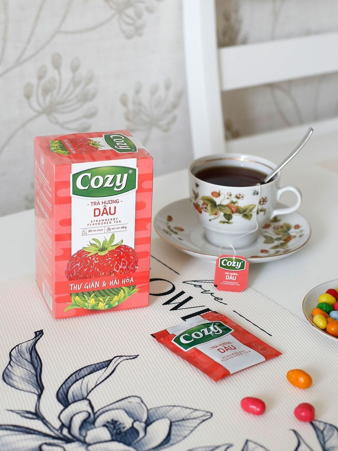 Чай COZY в пакетиках со вкусом клубника, 40 г