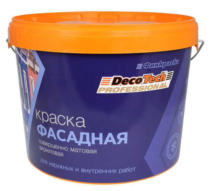 Краска Decotech PROFESSIONAL фасадная латексная матовая, База А белый 9л