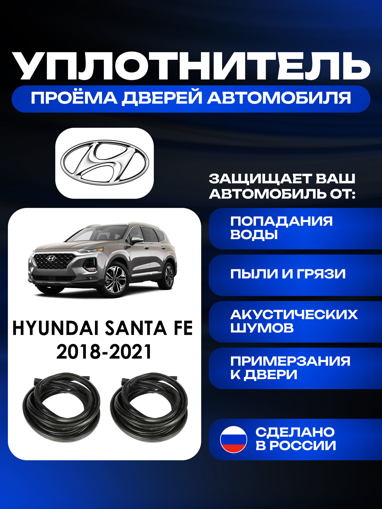 Уплотнитель (резинка) проёма передней двери (2 ШТ.) Hyundai Santa Fe IV (2018-2021) / Хендай Санта Фе 4 поколение