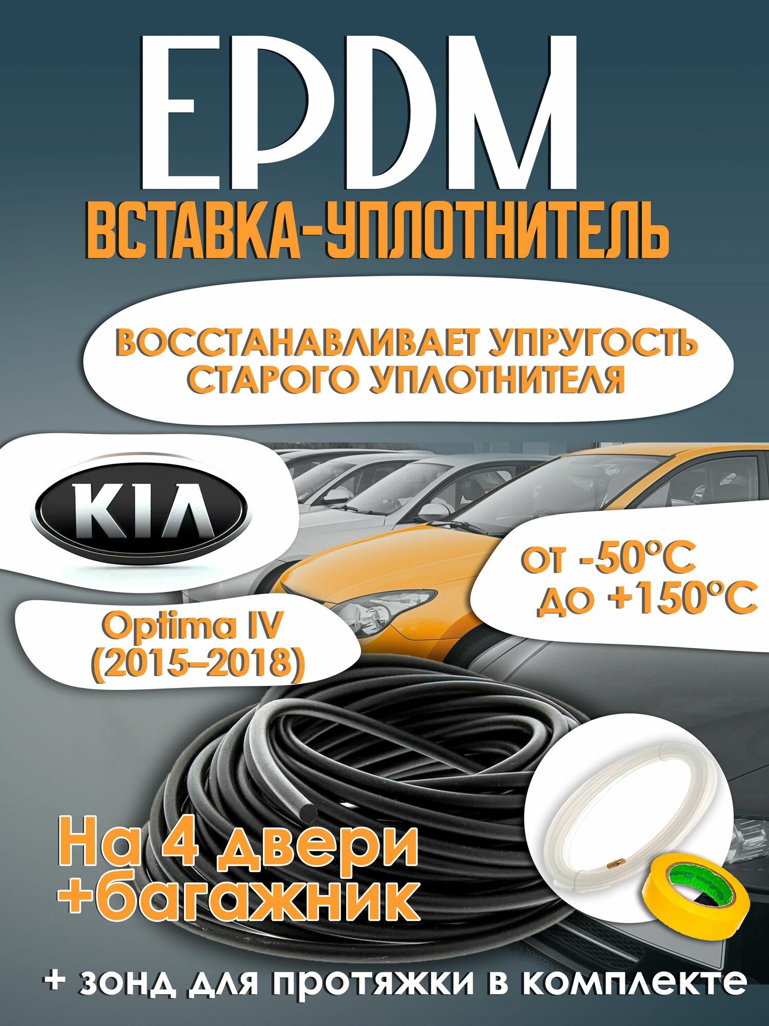 EPDM вставка-уплотнитель для дверей автомобиля Kia Optima IV (2015-2018) / Киа Оптима 4 поколение