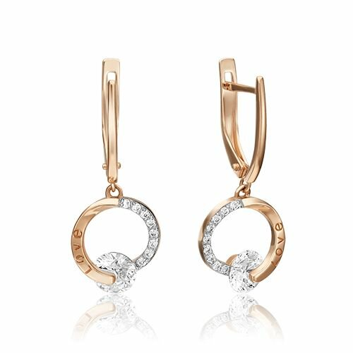 Серьги, красное золото, 585 проба, фианит