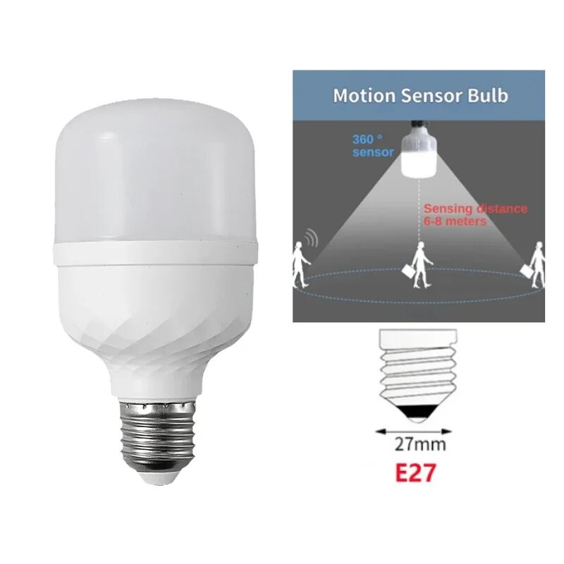 Светодиодная лампа E27 220В с датчиками движения и голосом Motion Sensor, 20W