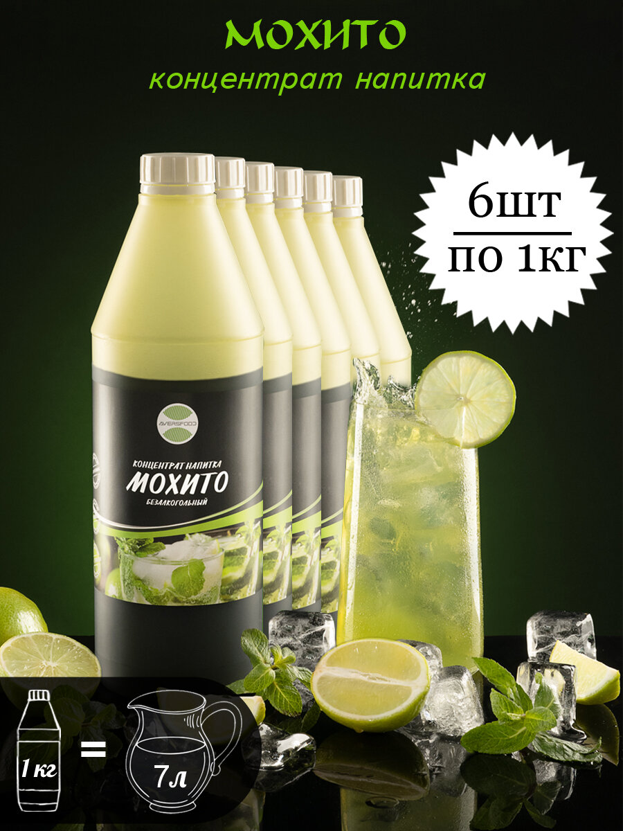 Мохито основа для напитка концентрат безалкогольный сироп, 6 бут.
