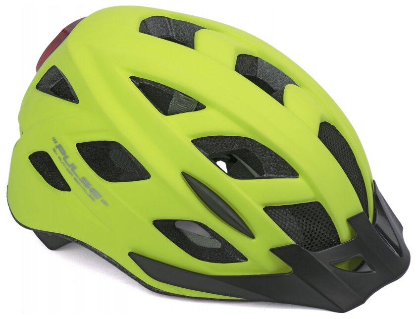 Шлем 8-9001658 с сеточкой PULSE LED X8 16 отверстий светодиодный фонарик 6 диодов/2 функции, матовый неон. желтый 52-58см AUTHOR