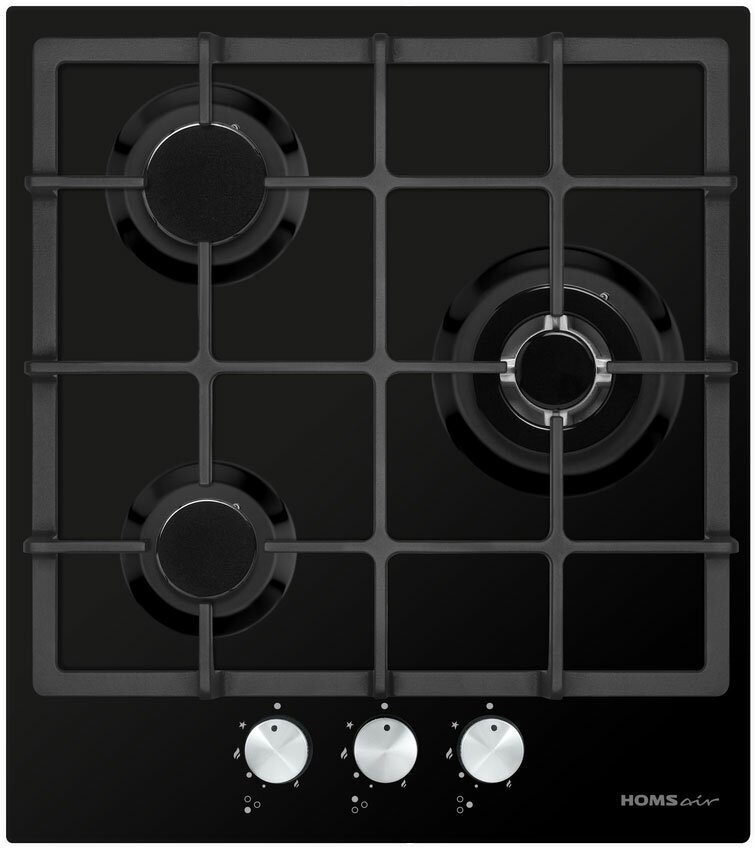 Газовая варочная панель Homsair HGE433TGCBK 44 см, 3 конфорки, черный