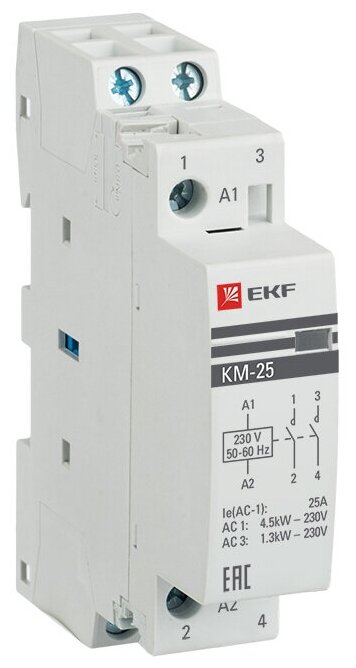 Контактор модульный 25А 1п 220В 2НО КМ EKF km-1-25-20