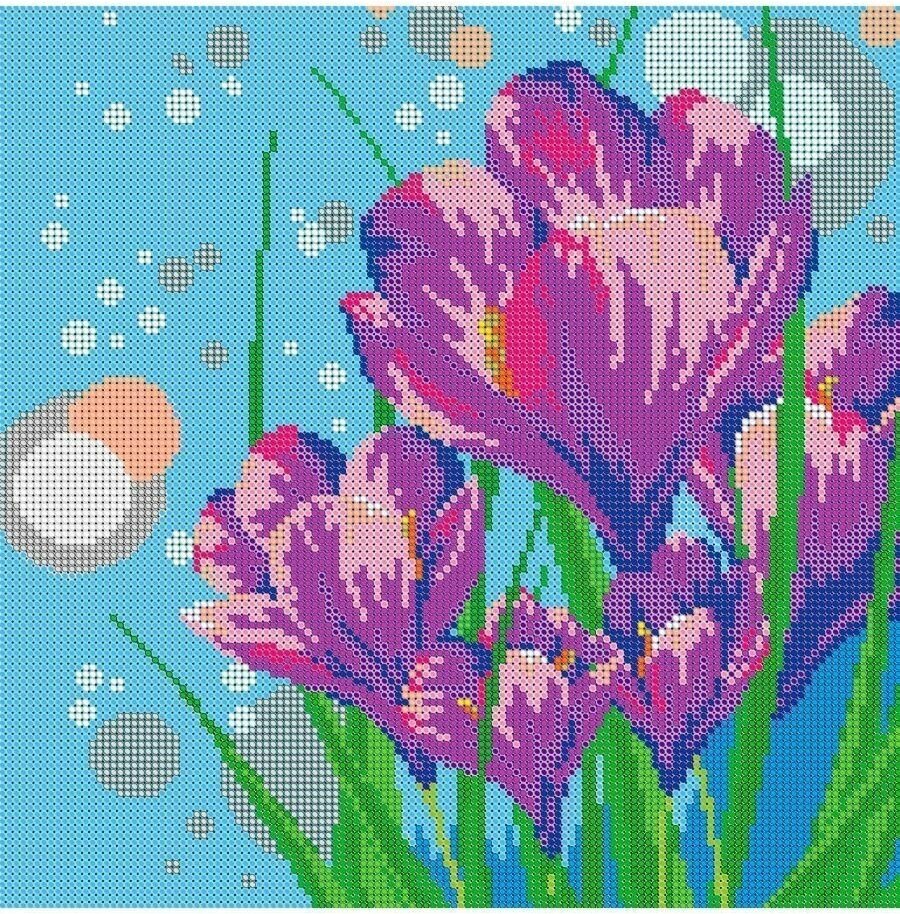 Набор для вышивки бисером "Ирисы" Вышивочка, 27x27 см, полная и частичная зашивка, 12+, голубой, сиреневый