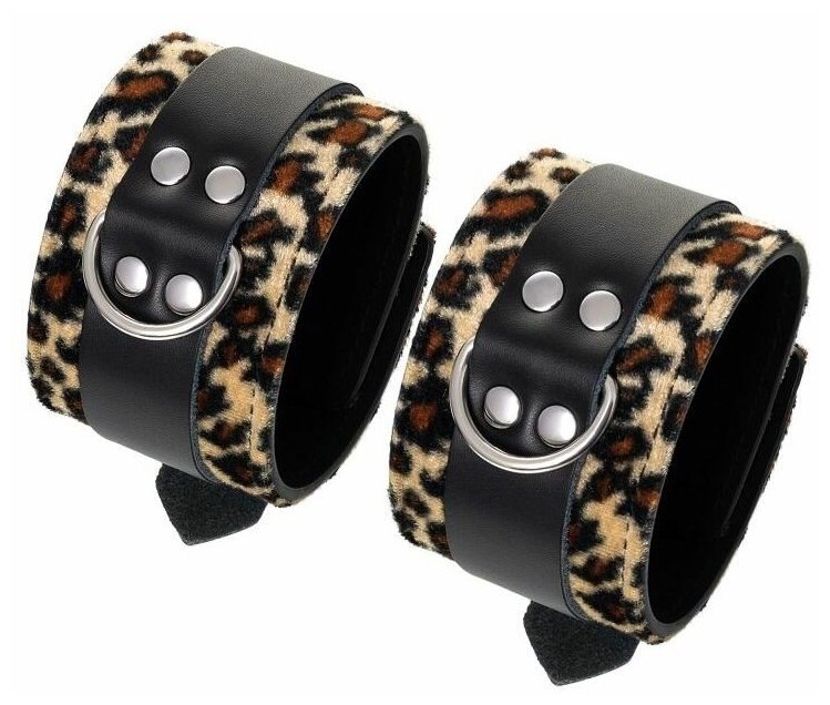 Наручники Anonymo с анималистическим принтом,19,5 см, черный с леопардовым, искусственная кожа, Унисекс, BDSM, садо-мазо товары