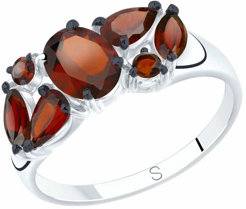 Кольцо, серебро, 925 проба, родирование, гранат