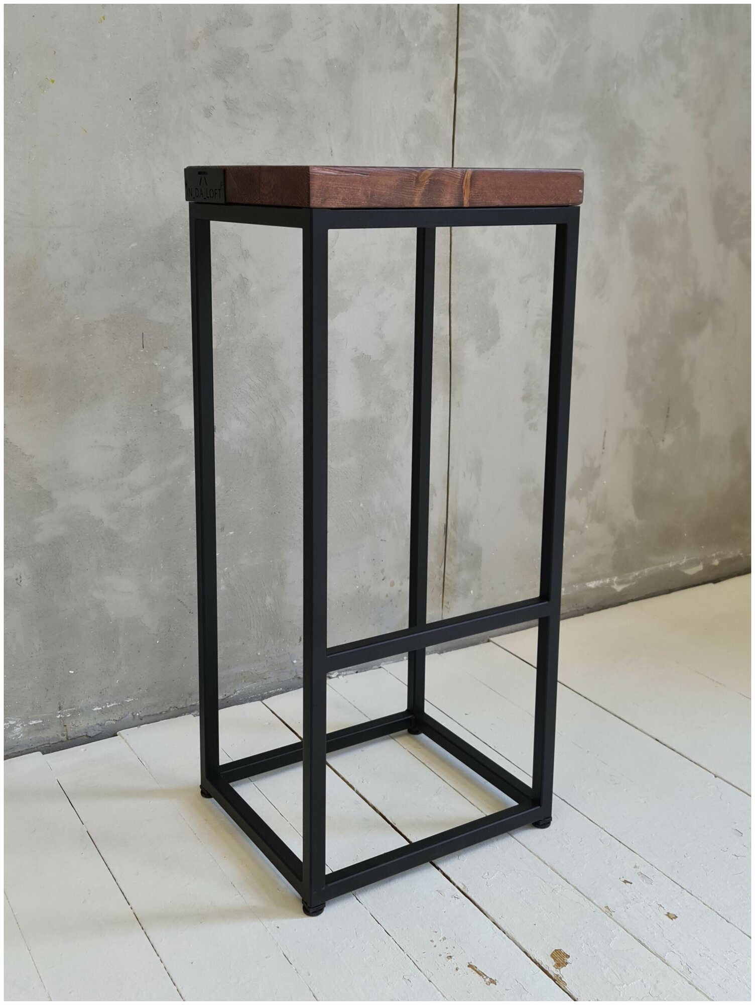 Барный стул из натурального дерева и стали в стиле Лофт 35*30*80(В) см