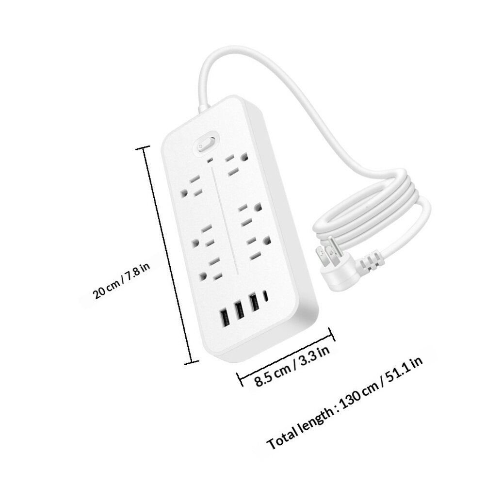 Белый Многофункциональный Блок Розеток С USB Портами И Защитой От Перегрузки 130.00X20.00X8.50CM