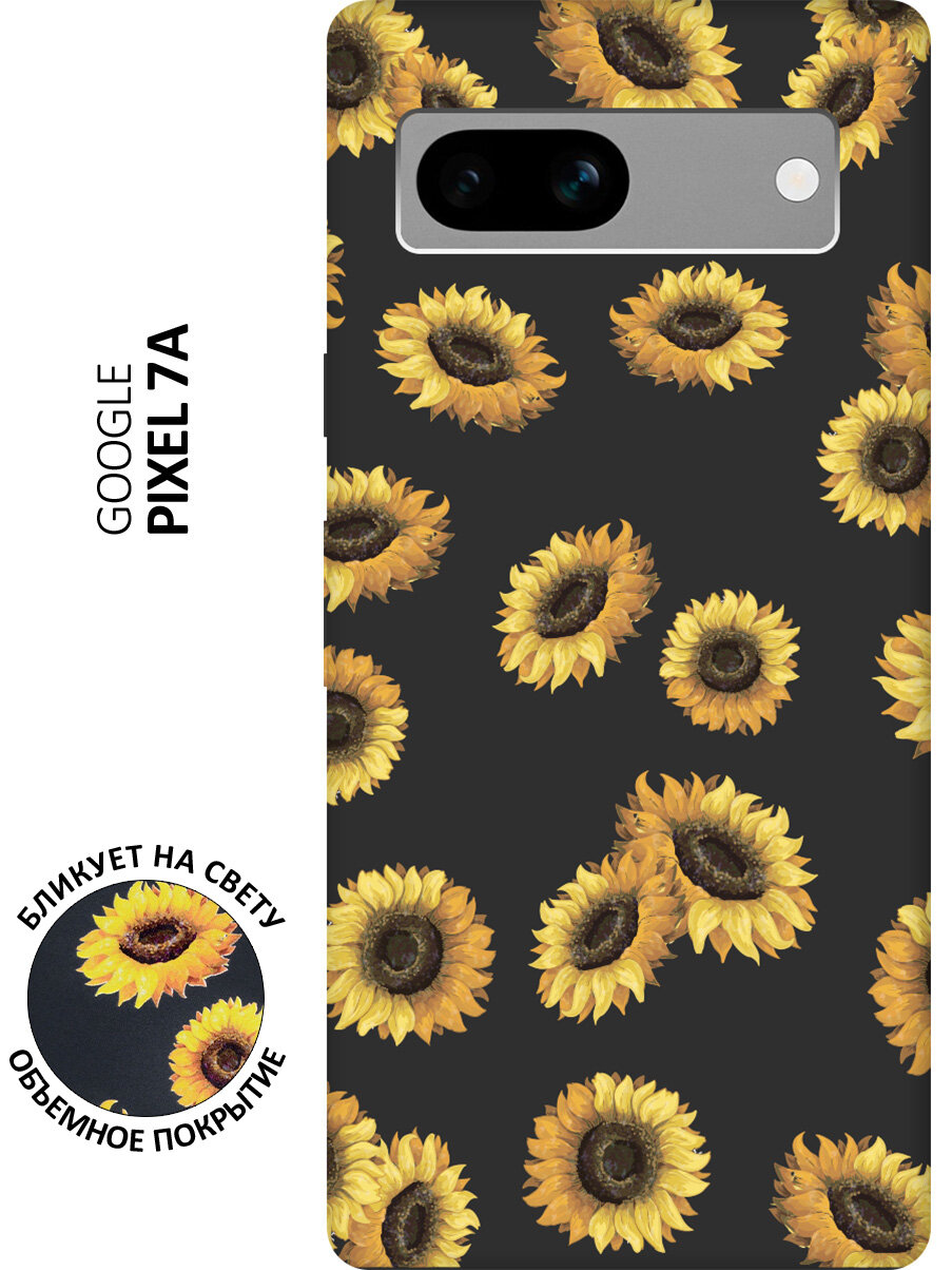 Матовый чехол Sunflowers для Google Pixel 7a / Гугл Пиксель 7а с 3D эффектом черный
