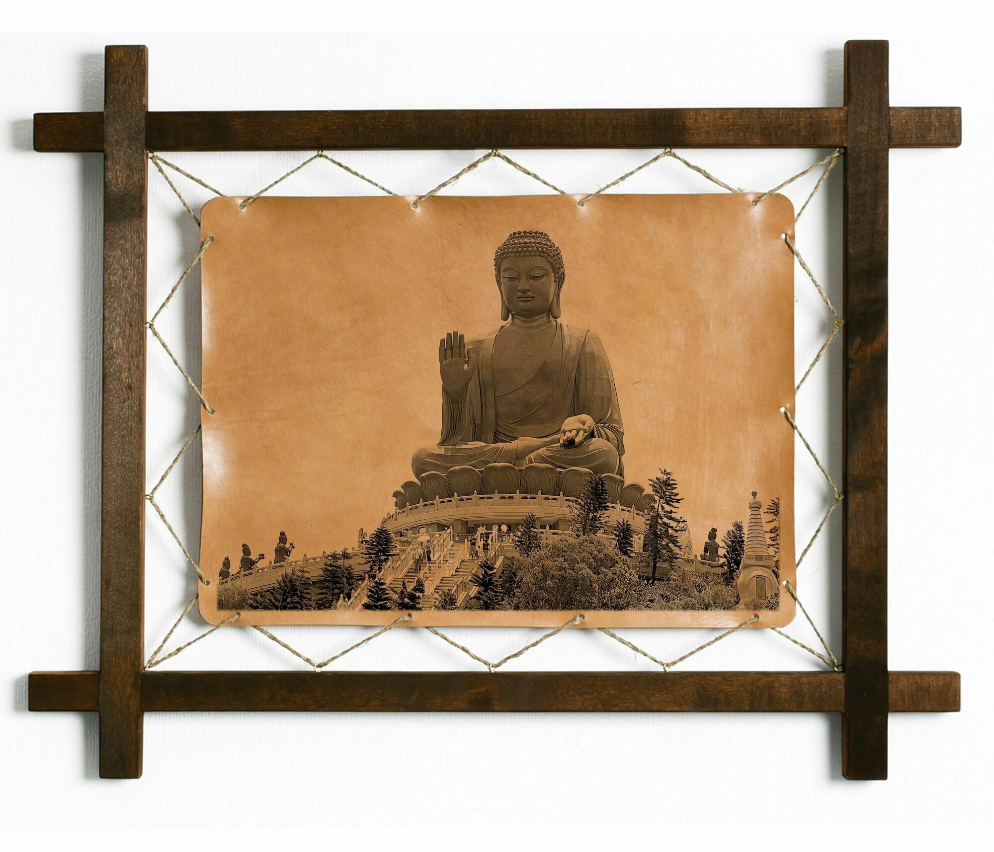 Картина интерьерная из кожи "Большой Будда, Китай", BoomGift