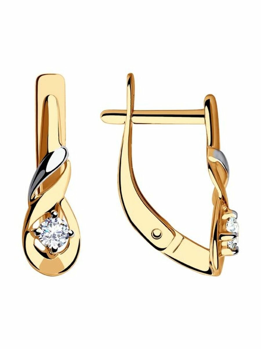 Серьги, красное золото, 585 проба, фианит