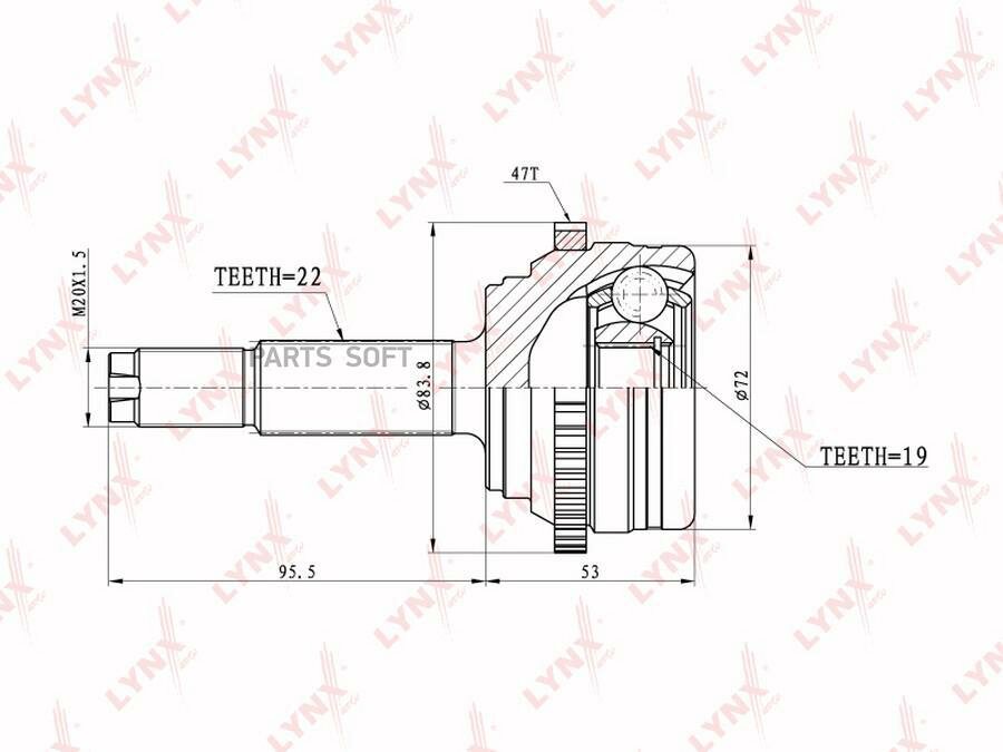 ШРУС наружный ккт ABS 21847 Daewoo Kalos 12 03 LYNXauto арт. co3631a