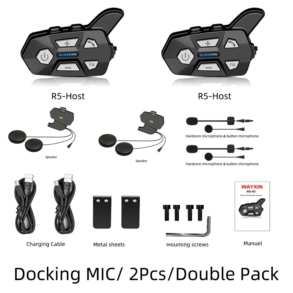 WAYXIN R5 Double Package Мотоинтерком для 2-х райдеров