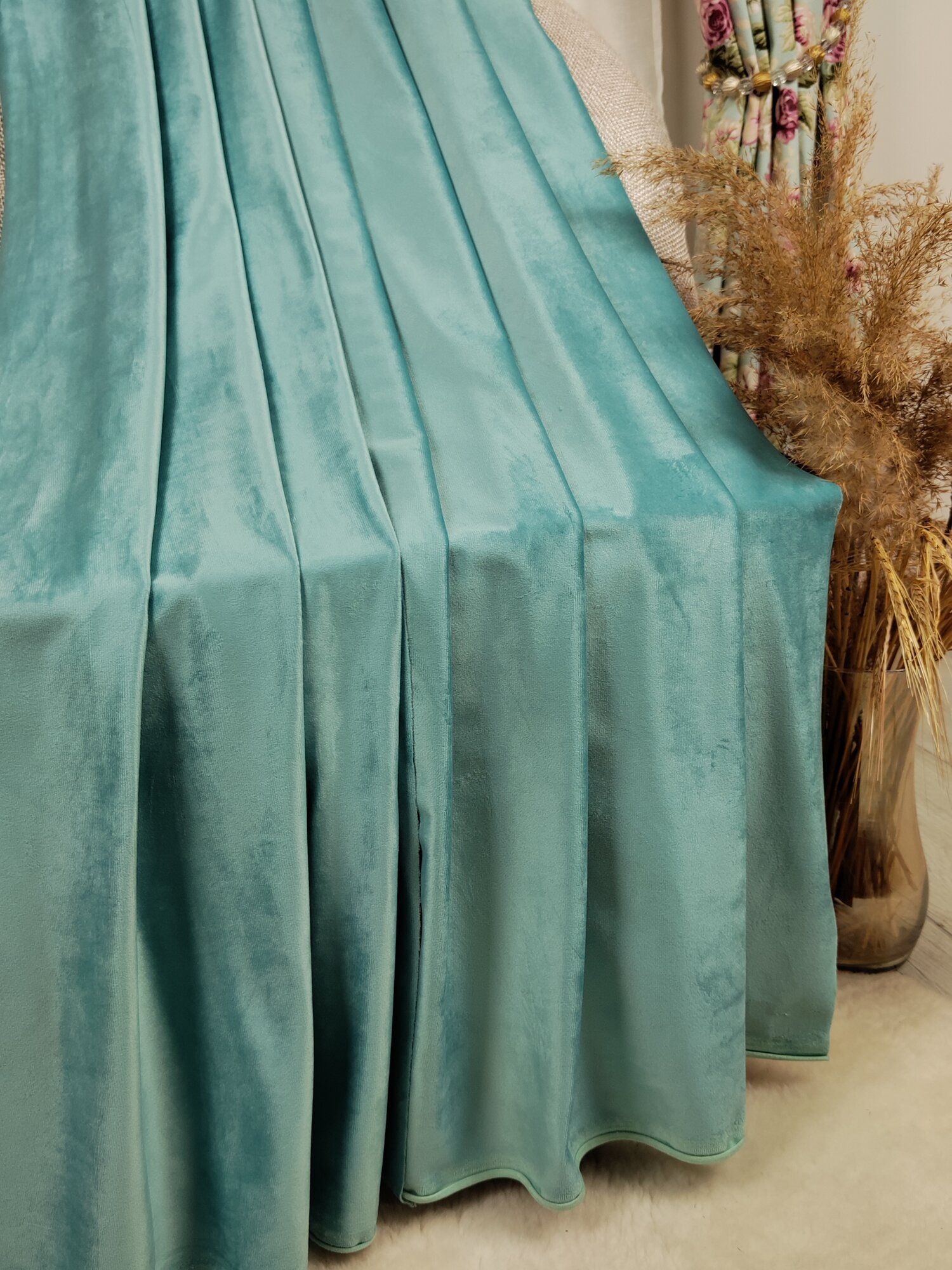 Ткань для пошива штор "Бархат велюр" на отрез от 1 м, цвет морской волны, производитель Турция