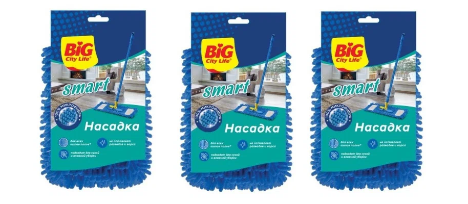 Насадка BIG City из микрофибры шенилл для швабры smart, 3 шт