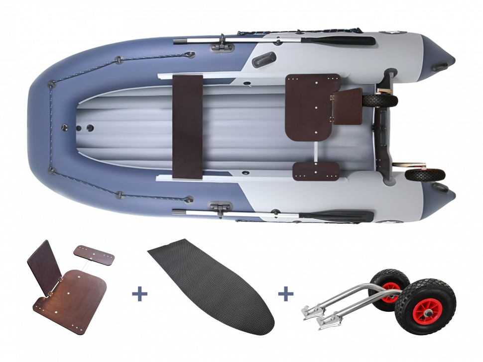 Комплект надувная лодка НДНД Grouper 350 Премиум (серо-синий)
