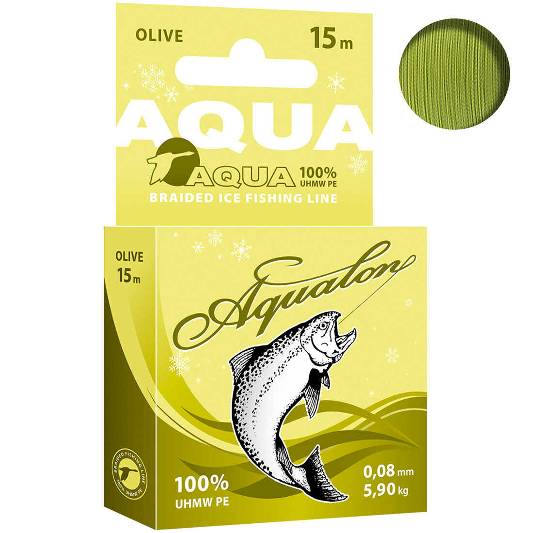 Плетеный шнур для рыбалки AQUA Aqualon Olive зимний 0,08mm 15m