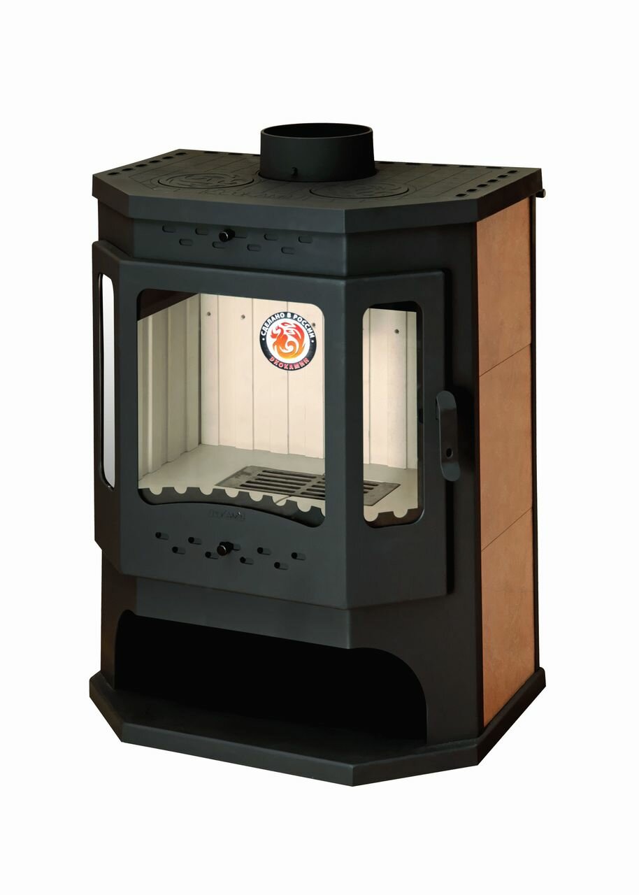 Печь-камин Экокамин "Бавария Призматик", с варочной панелью, черная, 12 кВт