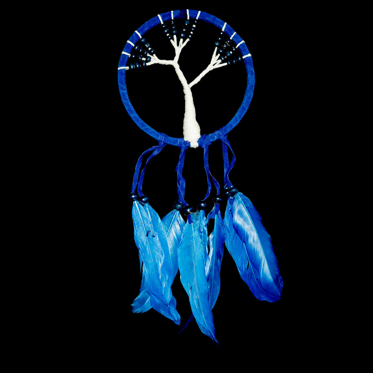 Ловец снов дерево жизни, цвет синий - привлечет хороших друзей и взаимовыгодное сотрудничество (диаметр 11 см, длина 40 см.), 1 шт.