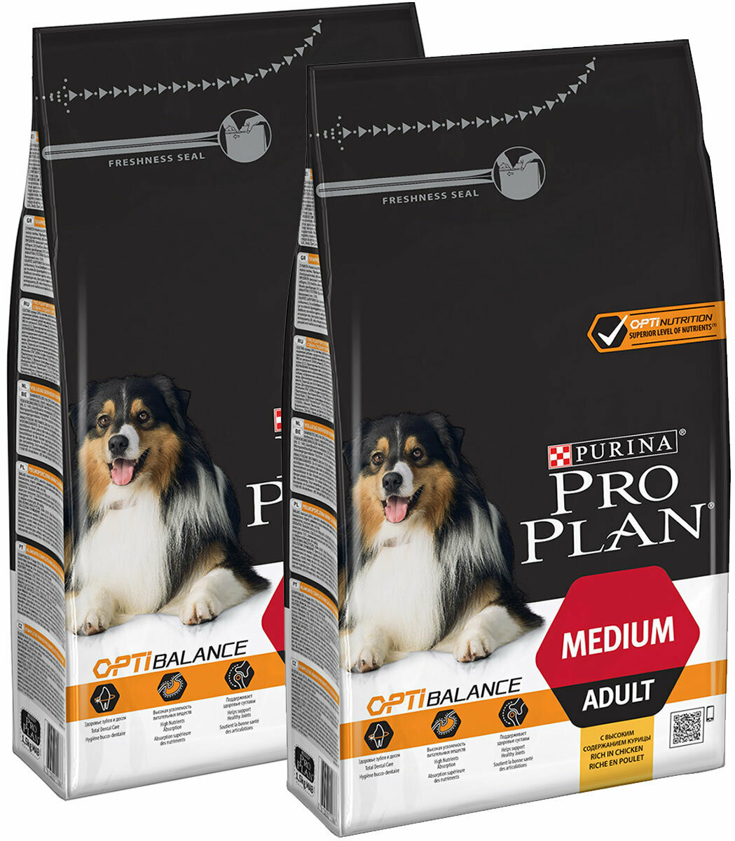PRO PLAN ADULT DOG OPTIBALANCE MEDIUM для взрослых собак средних пород с курицей (3 + 3 кг)