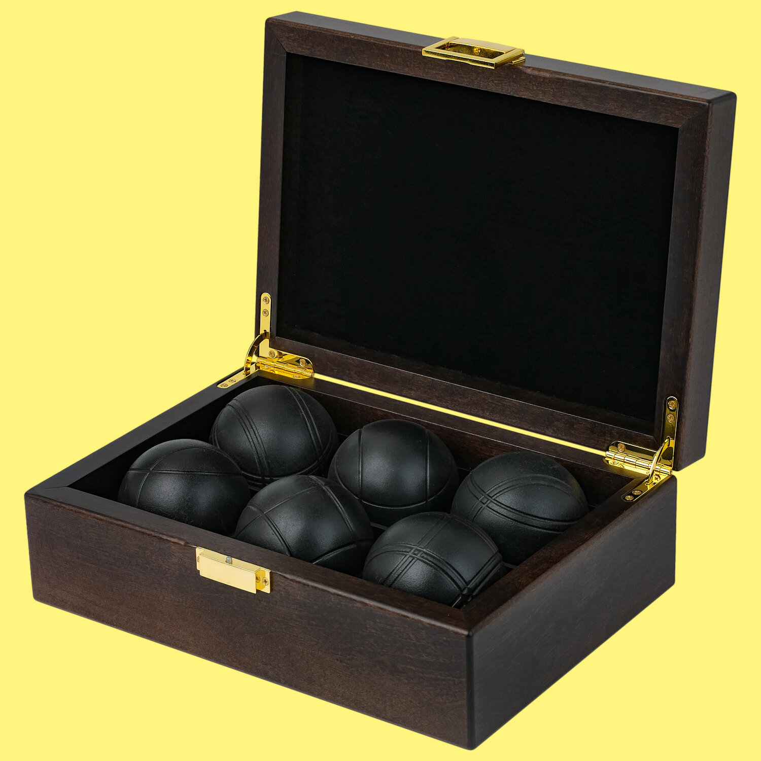 Петанк (бочче) в буковом кейсе на 6 шаров (цвет чёрный)