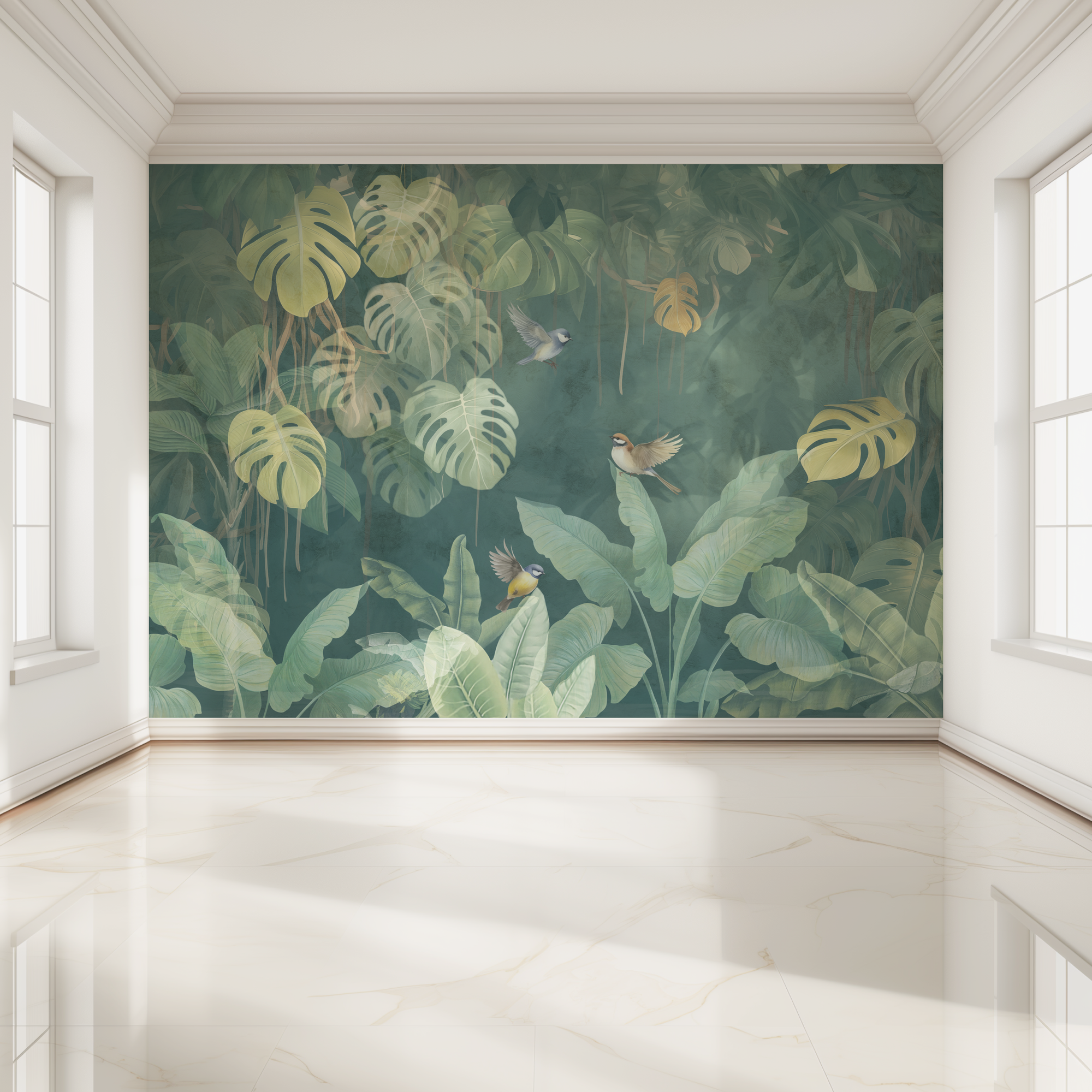 Фотообои 3д на стену "Тропический принт", флизелиновые 400х270 см на кухню, спальню, зал