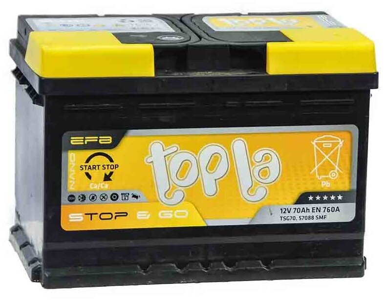 Аккумулятор автомобильный Topla EFB Stop&Go 70 А/ч 760 А обр. пол. 112070 Евро авто (278x175x190)