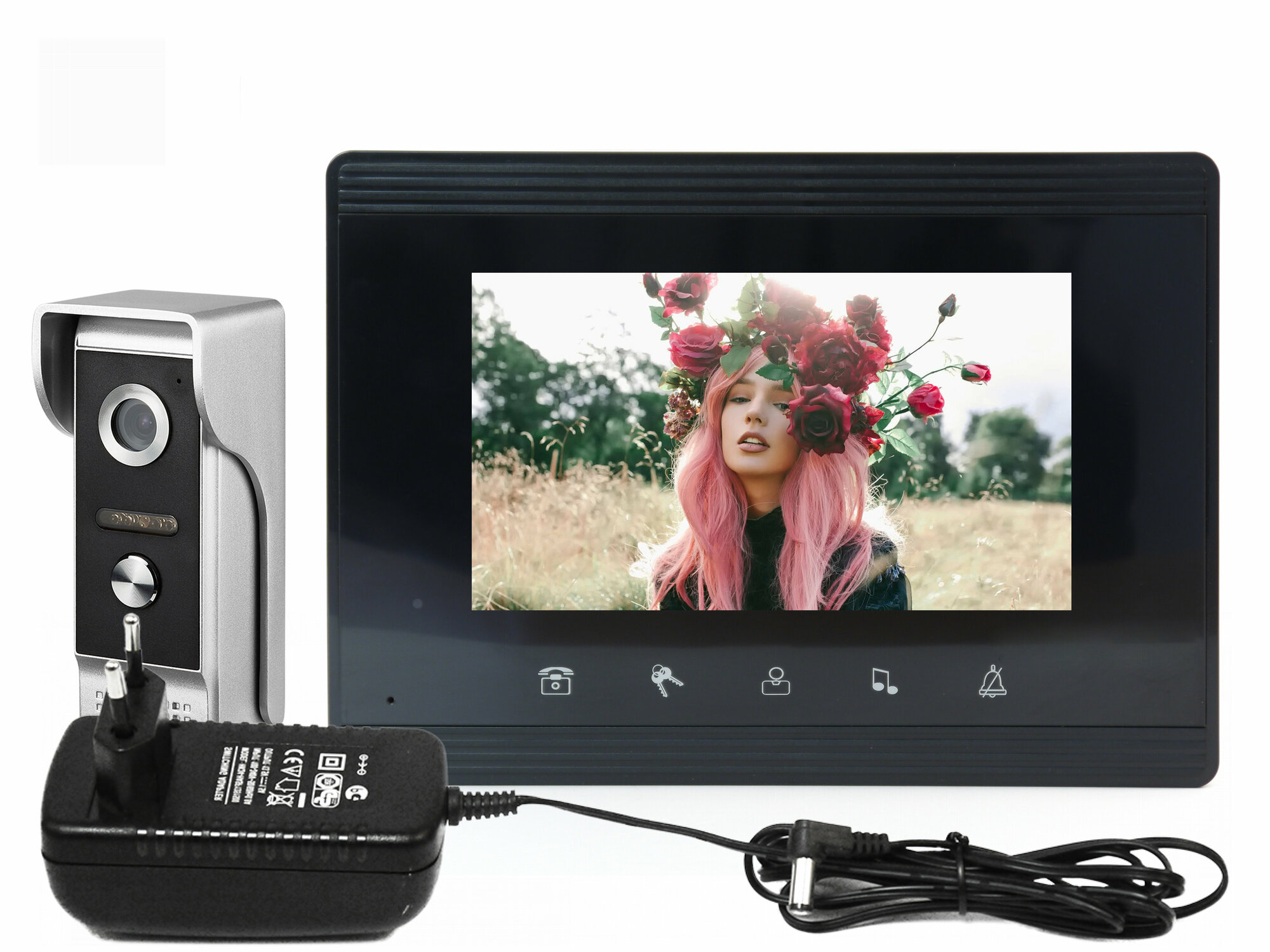 Электронный HD видеодомофон ЕР-7200 (Черн) (O44257N) в коттедж на дверь. Цветной 7-ми дюймовый монитор. Уличная панель вызова.