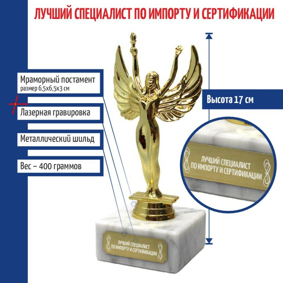 Статуэтка награда Жен. "Лучший специалист по импорту и сертификации" (17 см)