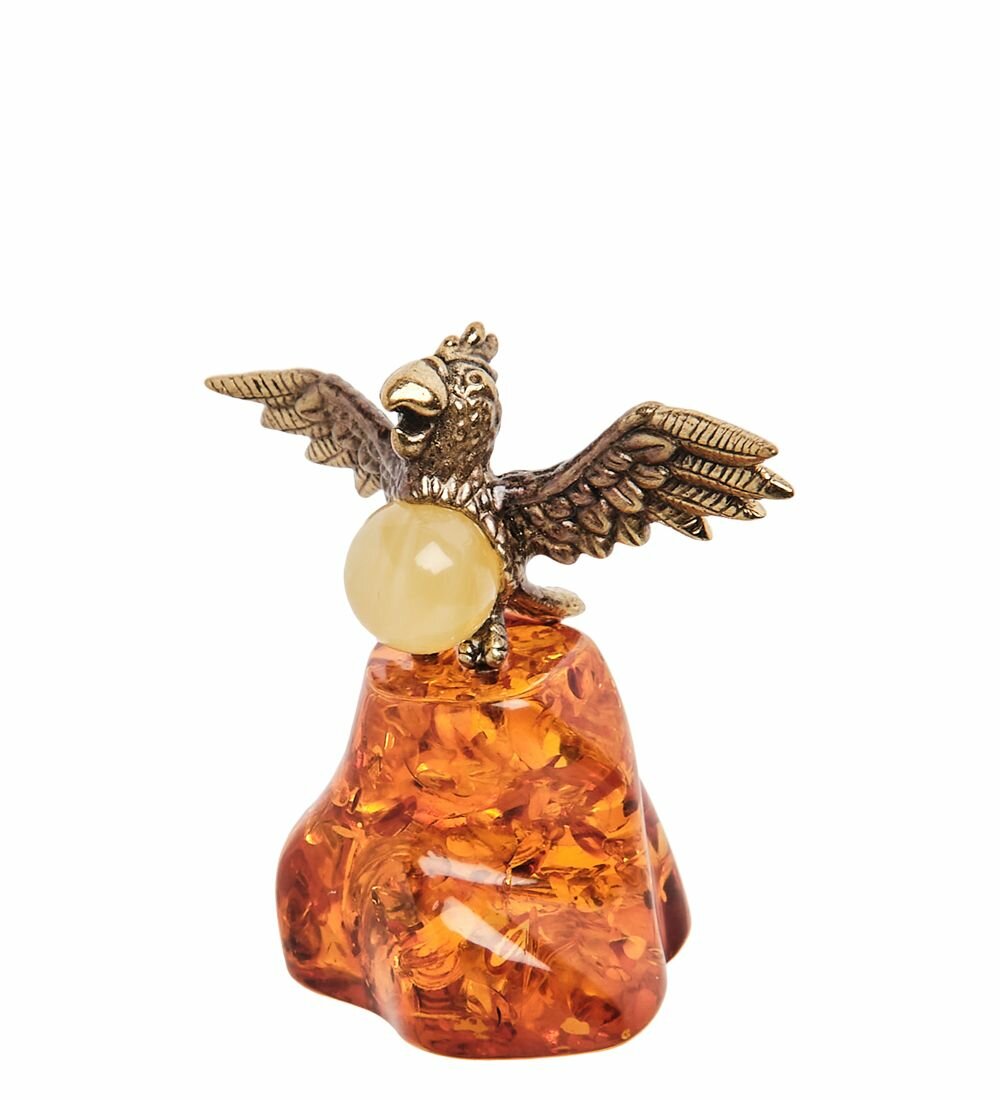 Фигурка 'Попугай' (латунь, янтарь)