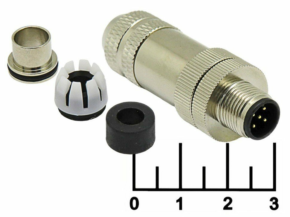 Разъем 5pin штекер влагозащищенный на кабель IP67 M12 PG7 металл (M12PB-5A)