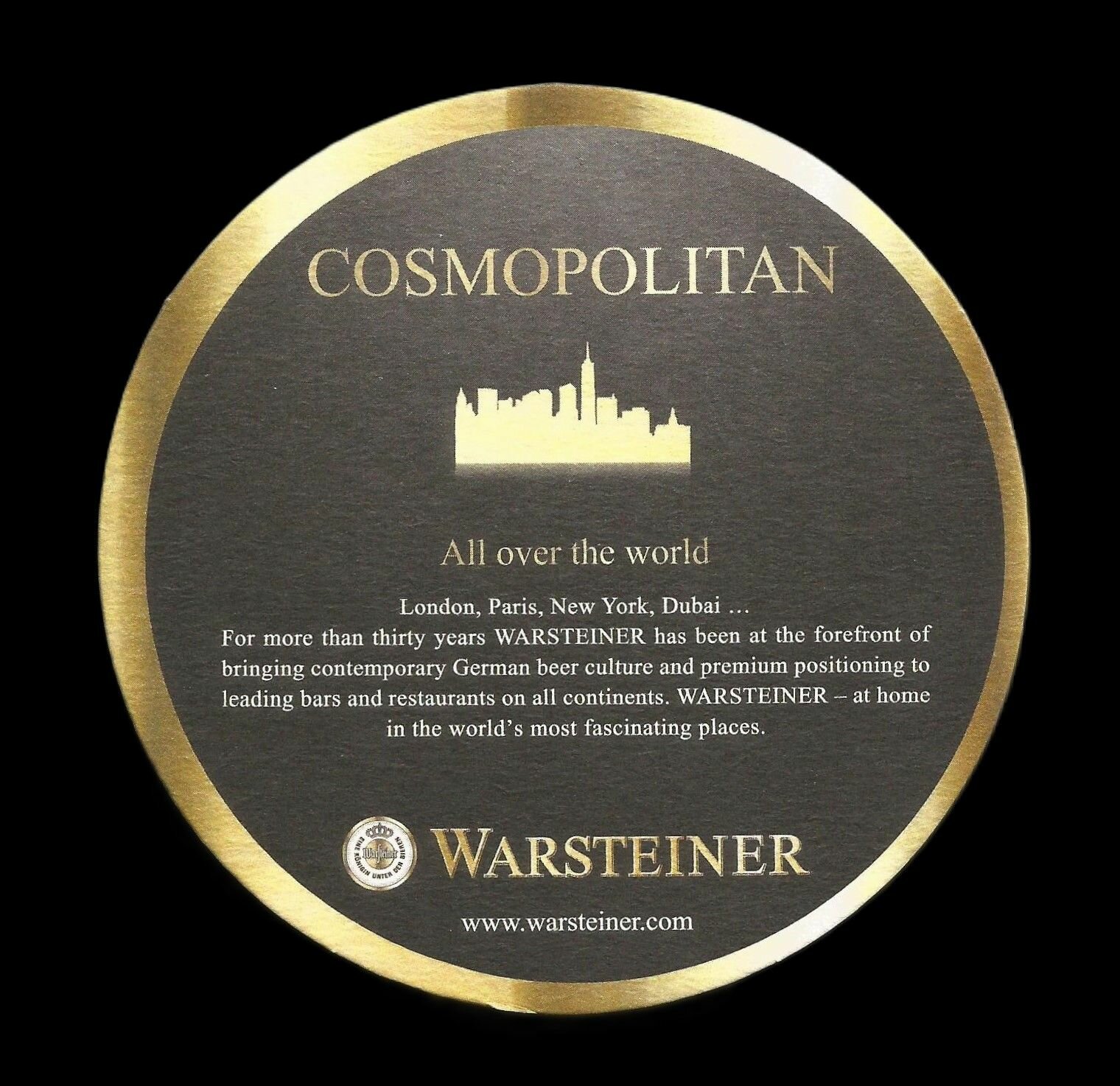 Бирдекель (костер) Германия Warsteiner Cosmopolitan (подставка под пивной бокал)