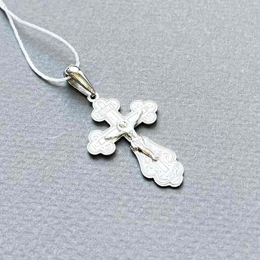 Крестик, белое золото, 585 проба, родирование