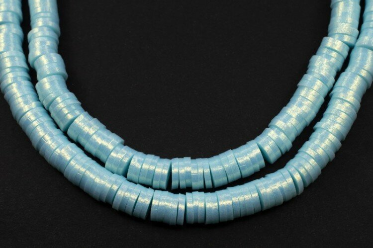 Бусины каучуковые плоские круглые 6х1мм, отверстие 1,5мм, цвет голубой с перламутром, 524-034, 1 нить (около 39 см, около 350шт)