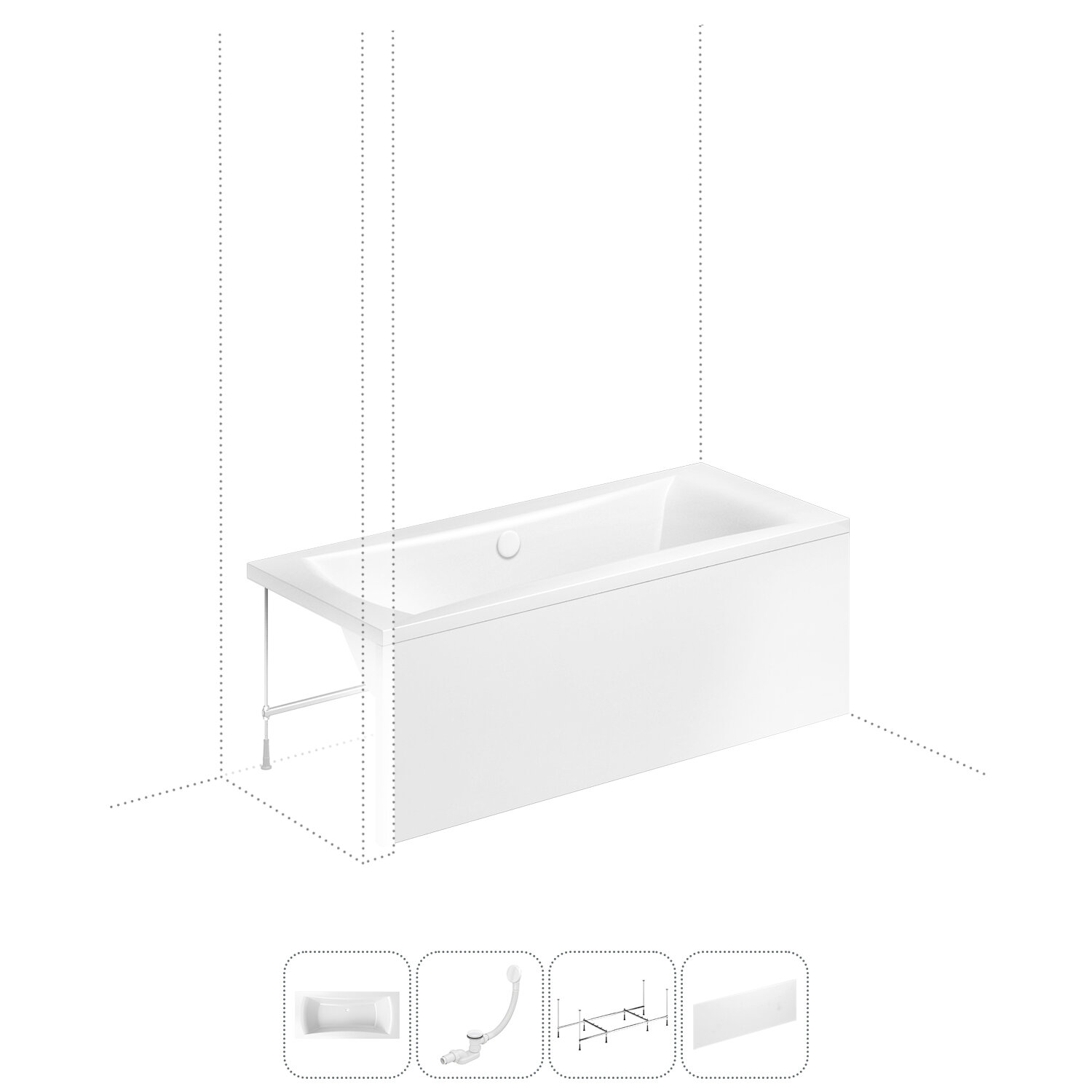 Акриловая ванна 190x90 с каркасом и экраном Lavinia Boho Evan 202011156 в наборе 4 в 1: прямоугольная ванна 190 x 90 см, слив-перелив, каркас, экран