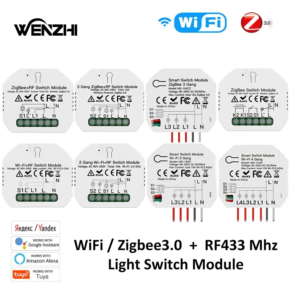 2Gang ZigBee+RF Switch Module Wenzhi 10A — фото 1
