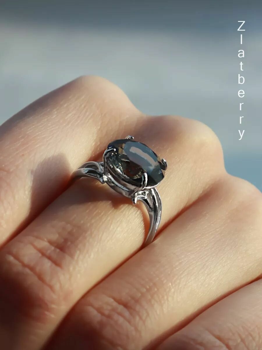 Кольцо тонкое, серебро, 925 проба, оксидирование, кварц