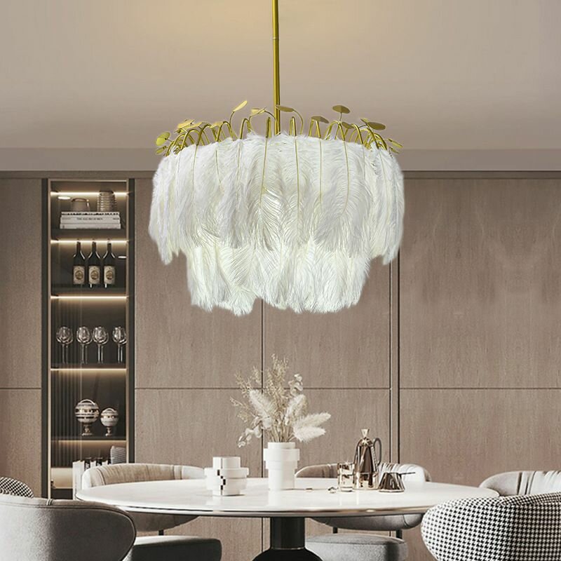 Современная креативная потолочная люстра с перьями