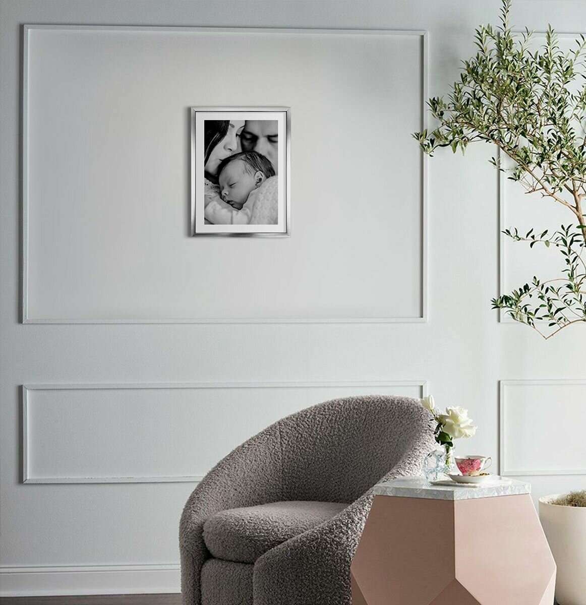 Фоторамка А3 30х40 серебро / стиль IKEA / В коробке (гарантия целости!), фоторамка небьющаяся из пластика для сертификатов, грамот, алмазной мозаики, вышивки, фотографий, TENKO, 1 шт.