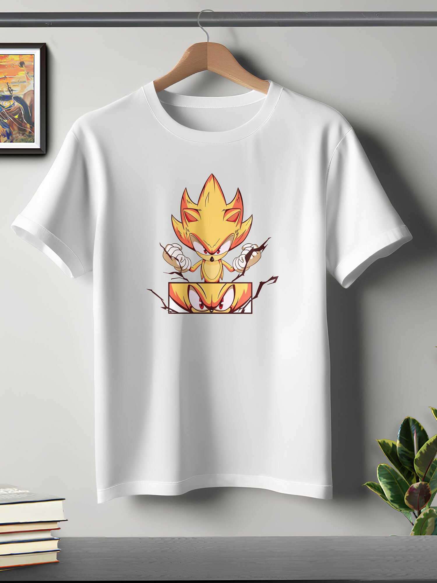 Футболка ONEQ унисекс 50-52 (XL) размер с принтом Соник, белая