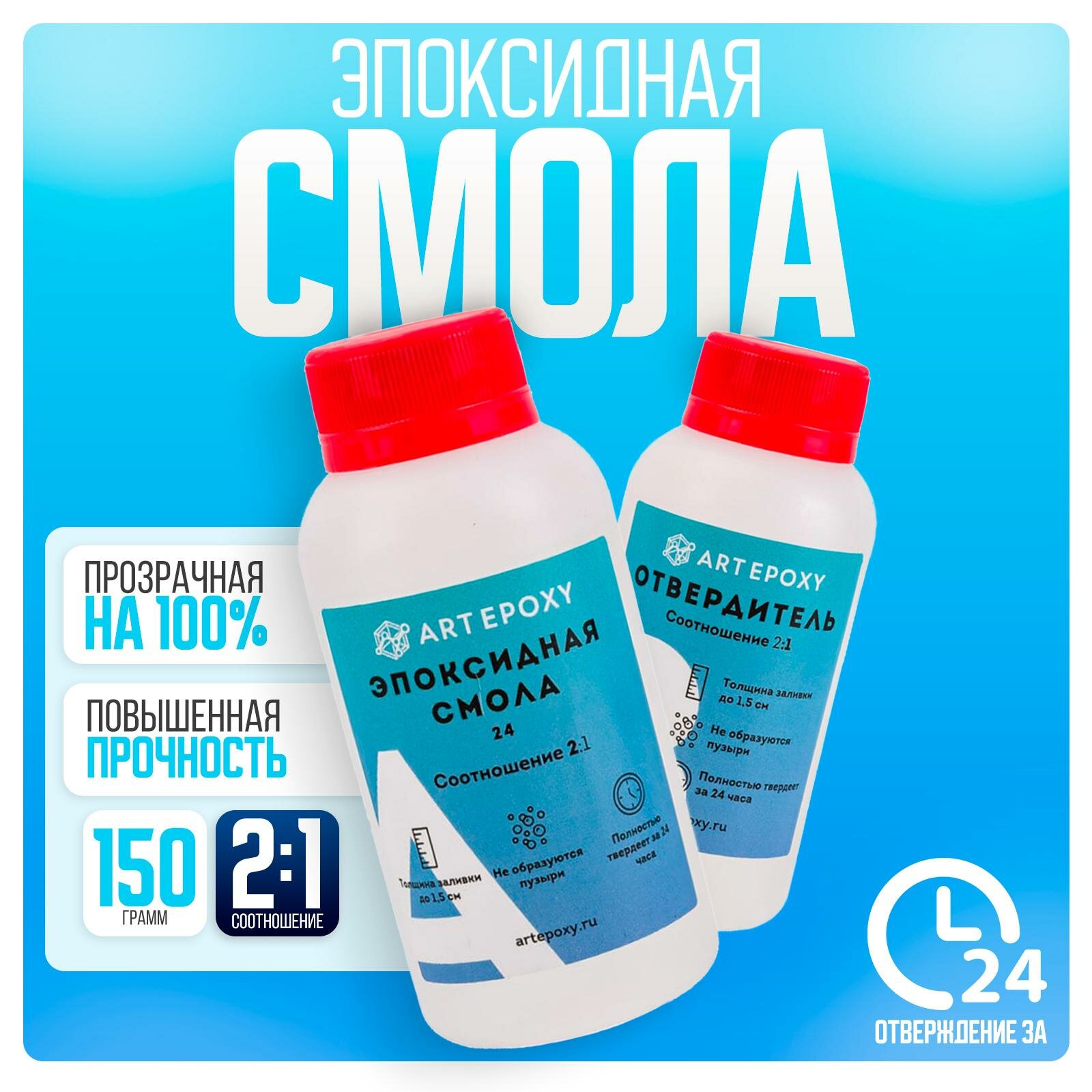 Эпоксидная смола для творчества ArtEpoxy Quick 24, 150 г, прозрачный